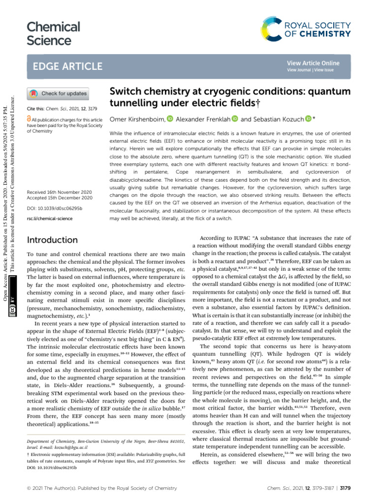 Quantum Tunnelling Under Electric Fields | PDF | Chemical Reactions | Chemistry