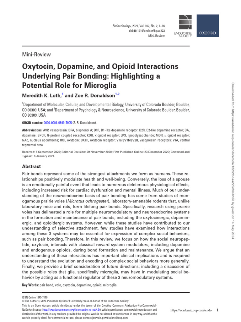 Oxytocin, Dopamine, and Opioid Interactions Underlying Pair Bonding | PDF | Cell Signaling ...