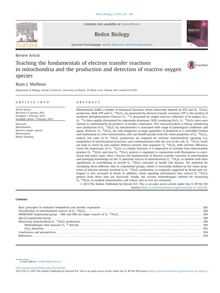 Teaching The Fundamentals of Electron Transfer Reactions in Mitochondria | PDF | Electron ...