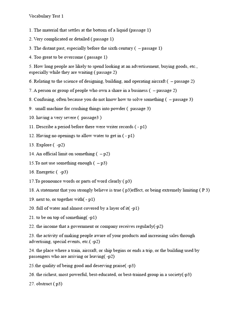 Vocabulary Test: Definitions and Concepts | PDF | Science & Mathematics