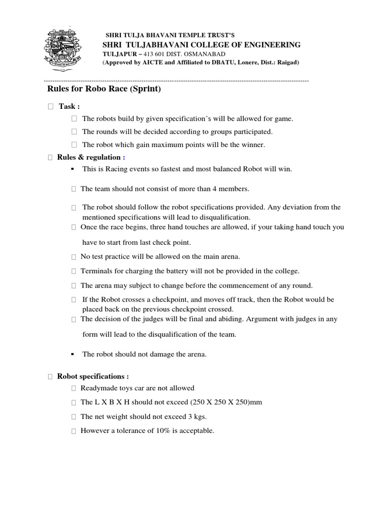 ROBO_RACE_Final_Rules | PDF | Electrical Engineering | Electricity