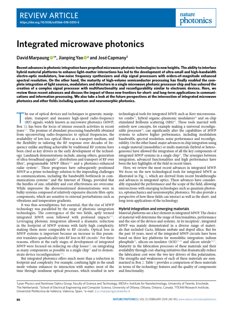 Integrated Microwave Photonics | PDF | Photonics | Microwave