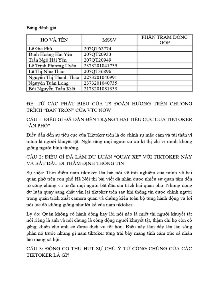 (TDPB - 18) BÀI TẬP THẢO LUẬN - NHÓM KHÔNG TÊN | PDF