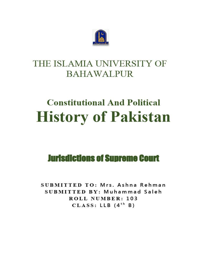 Jurisdictions of Supreme Court Made by Muhammad Saleh | PDF ...