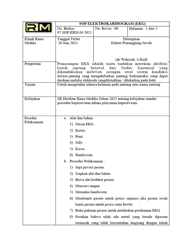 SOP Pemasangan EKG di Klinik Rinra | PDF