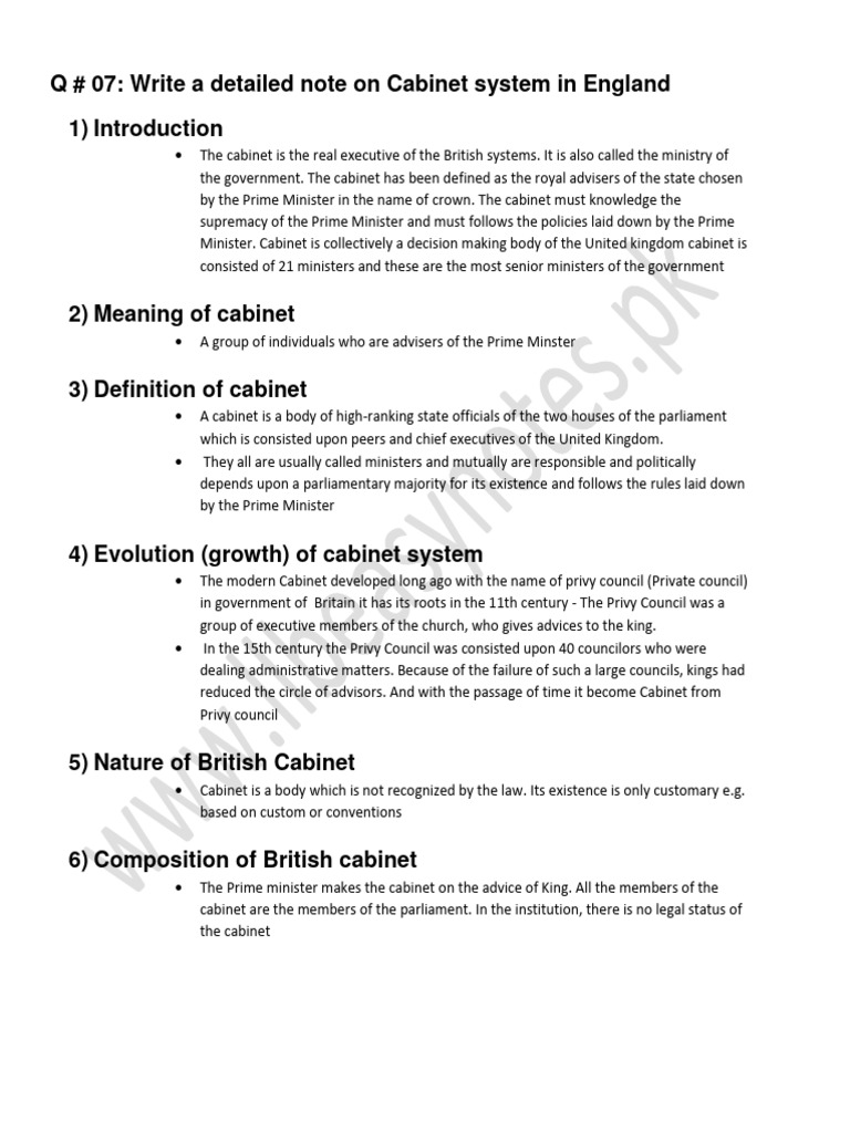 7. Cabinet System | PDF | Cabinet (Government) | Parliament