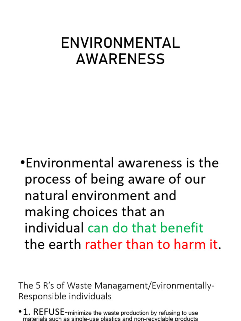 ENVIRONMENTAL AWARENESs | PDF | Human Impact On The Environment | Natural Environment
