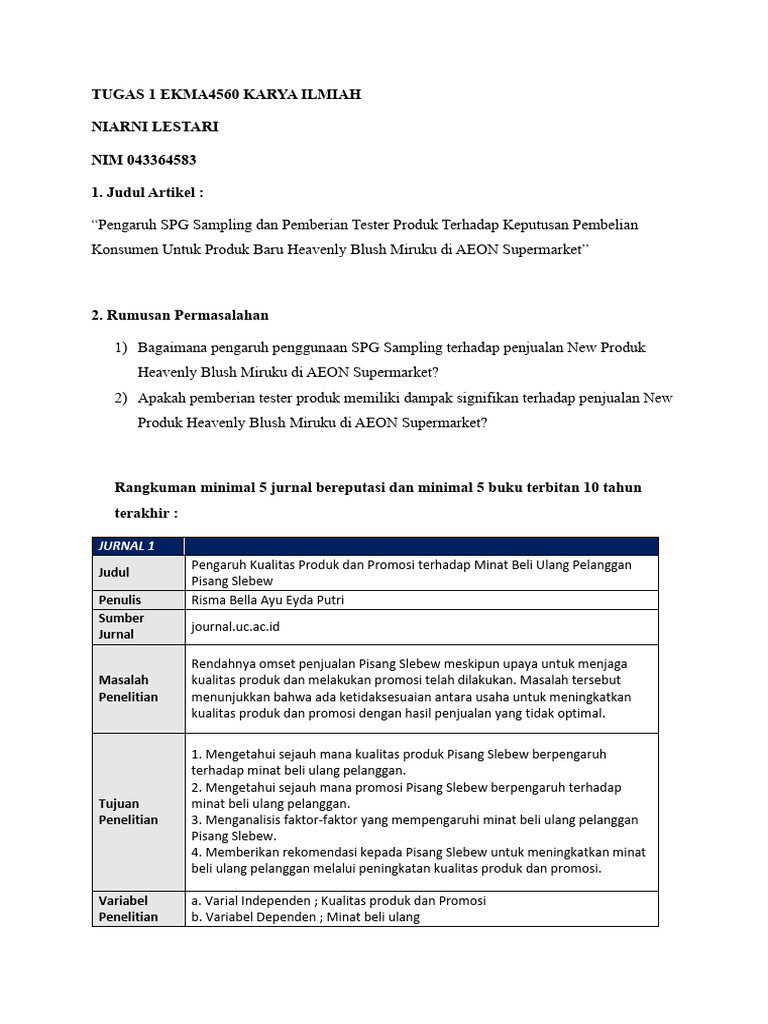 Pengaruh SPG Sampling pada Pembelian Miruku | PDF | Karier ...