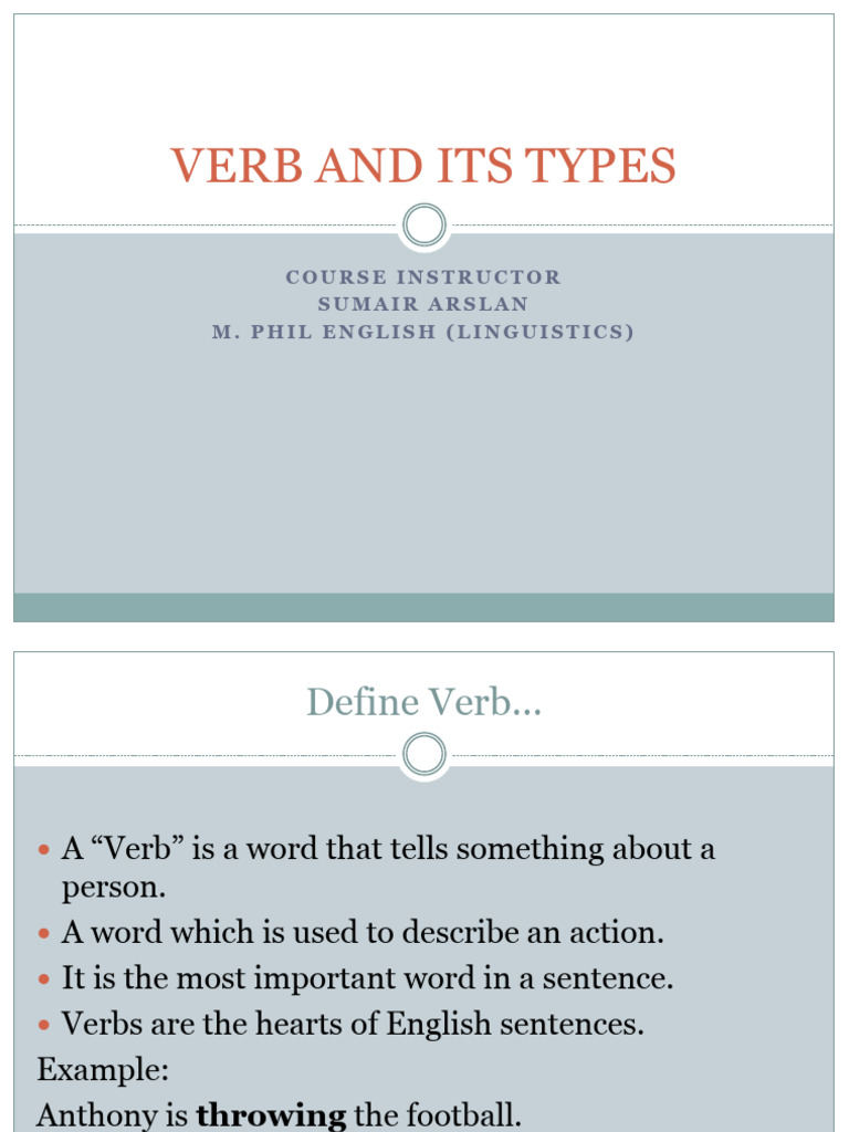 Functional English Lecture # 5 (Verb and Its Kinds) by Sumair Arslan ...