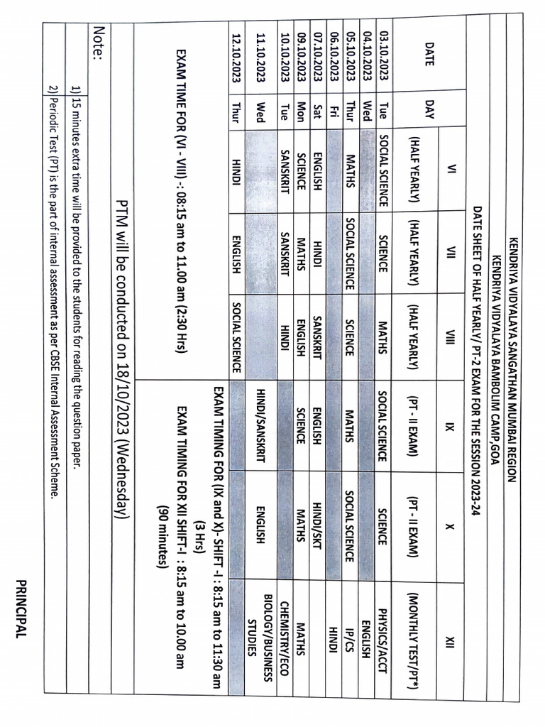 Half Yearly Exam Schedule 2023-24 | PDF | Student Assessment And ...