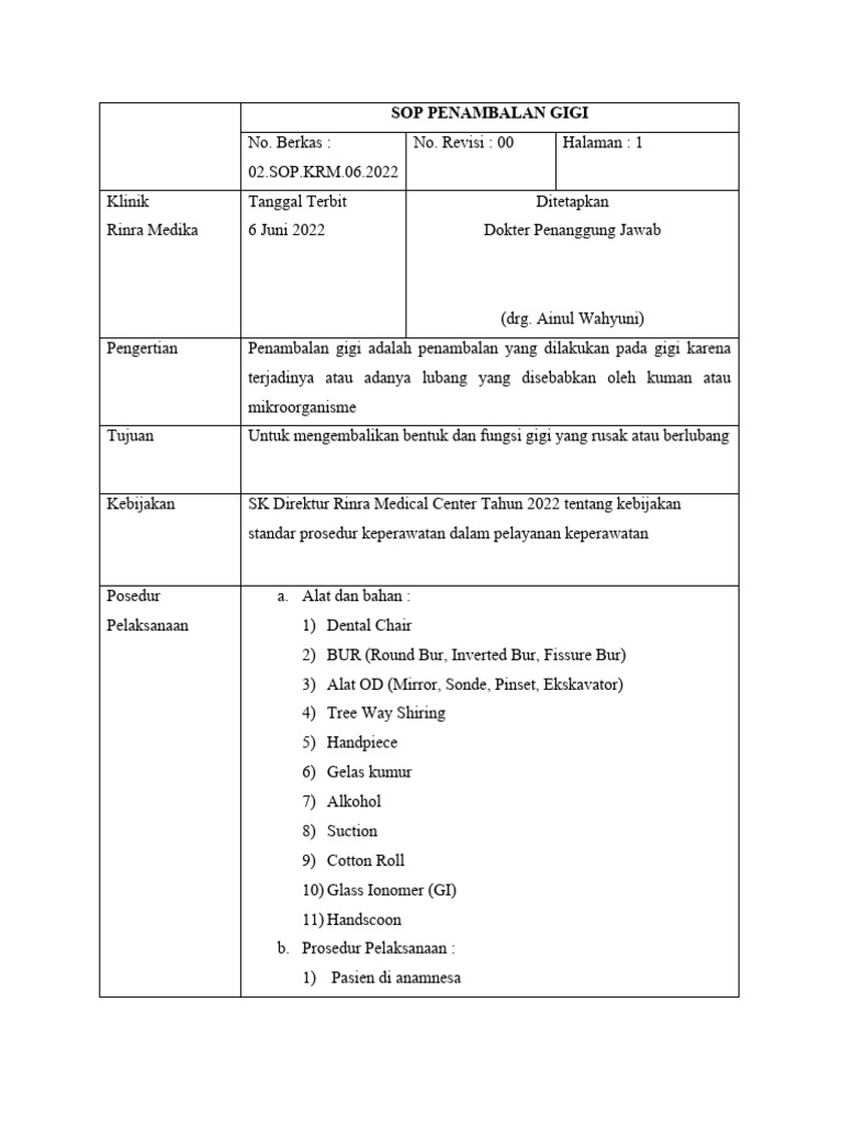 Sop Penambalan Gigi | PDF | Seni