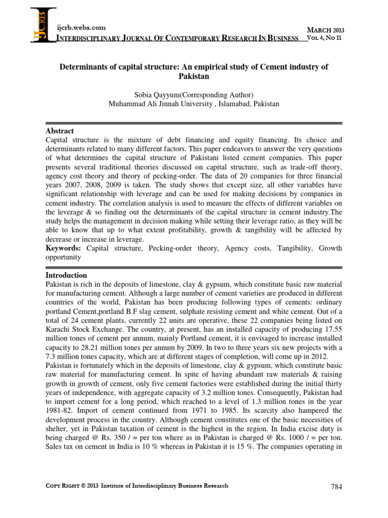 GOC Determinants of Capital Structure An Empirical Study of Cement ...