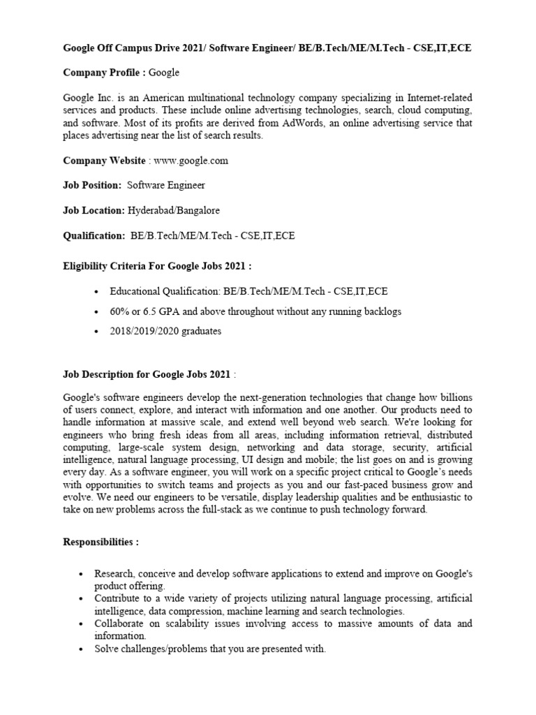 Software Engineer-Google | PDF | Computing | Software