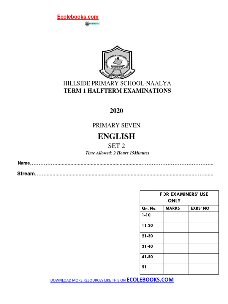 P.7 English Set 2 | PDF | Lion