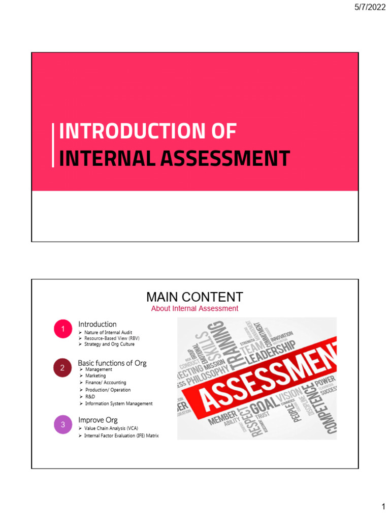 Part 3 - Internal Assessment | PDF | Strategic Management | Internal Audit