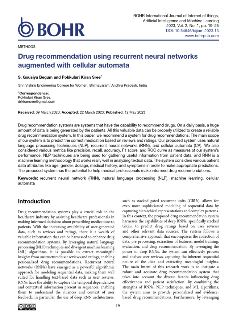 Drug Recommendation Using Recurrent Neural Networks Augmented With Cellular Automata | PDF ...