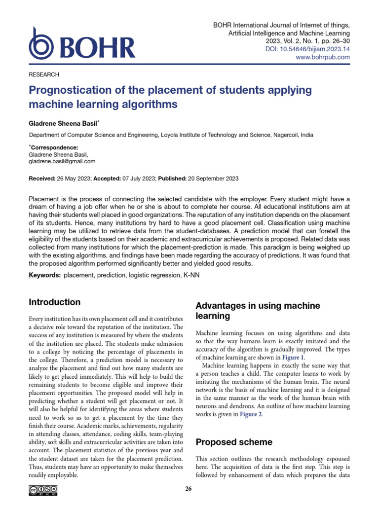 Prognostication of The Placement of Students Applying Machine Learning Algorithms | PDF ...