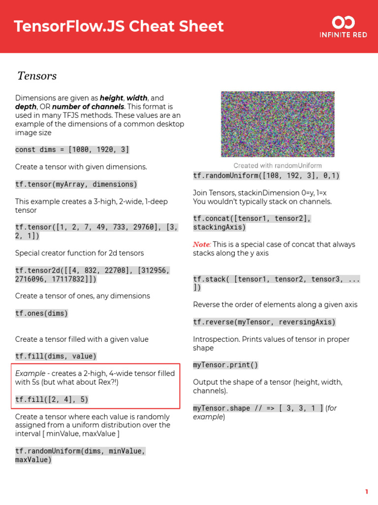 tensorflowJS cheatsheet | PDF | Computing | Applied Mathematics
