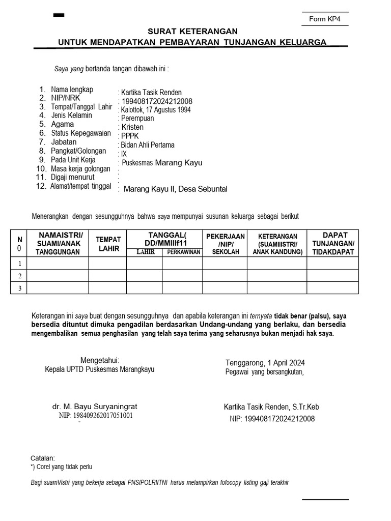 Contoh Model D Blangko KP 4 | PDF