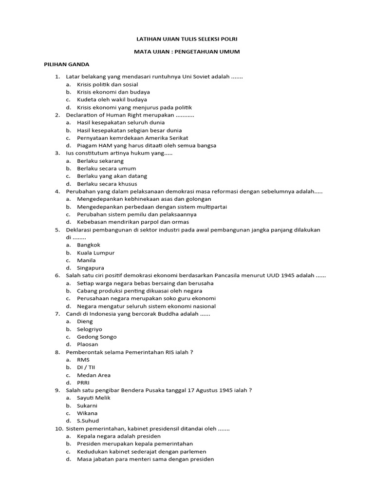 Soal Latihan PU 1 | PDF | Politik