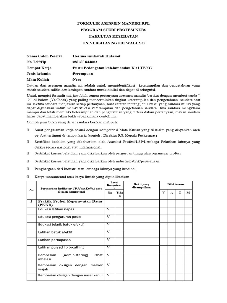 Formulir Asesmen Mandiri RPL | PDF