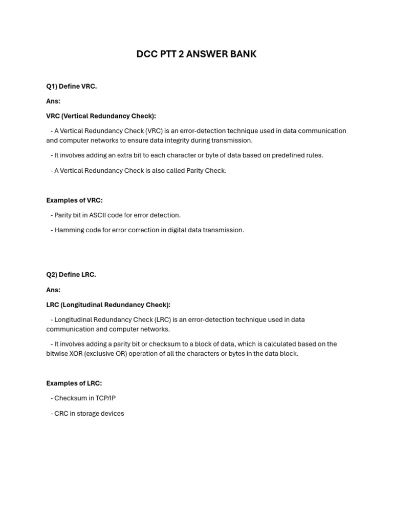 DCC PTT 2 Answer Bank | PDF | Osi Model | Computer Network