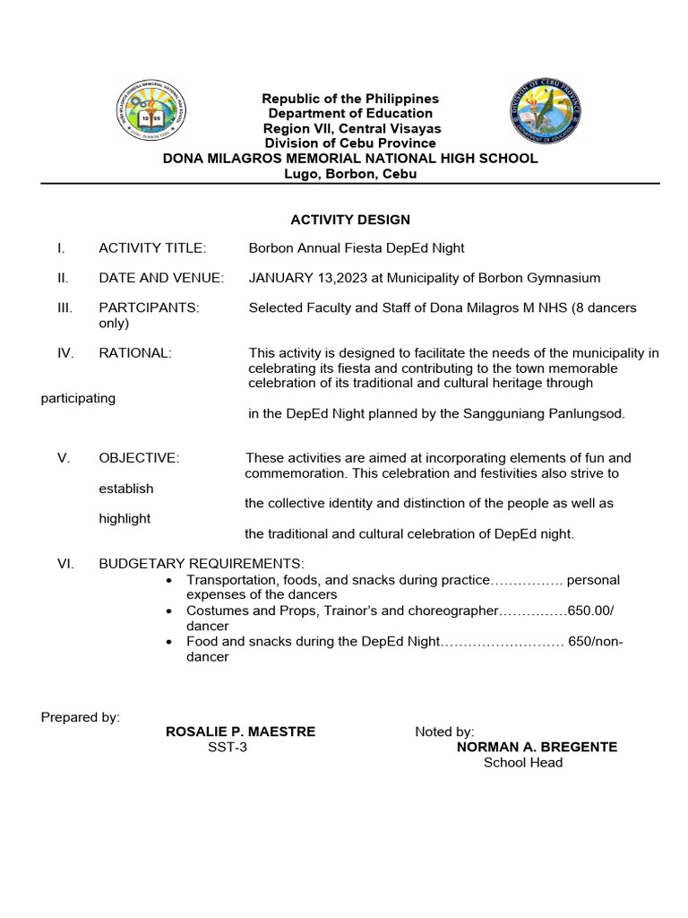 Activity Design DepEd Night | PDF | Cebu