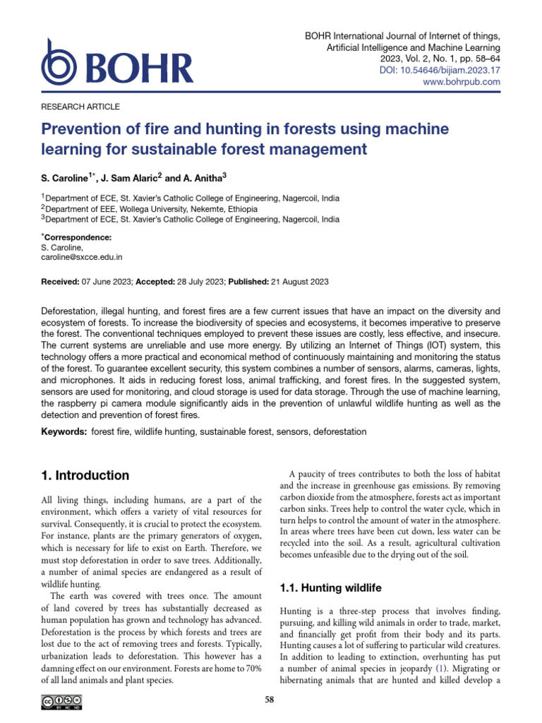 Prevention Of Fire And Hunting In Forests Using Machine Learning For Sustainable Forest