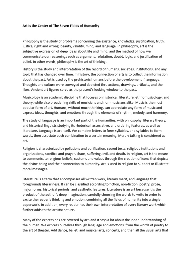 Art Is The Center of The Seven Fields of Humanity | PDF | Thought | The ...