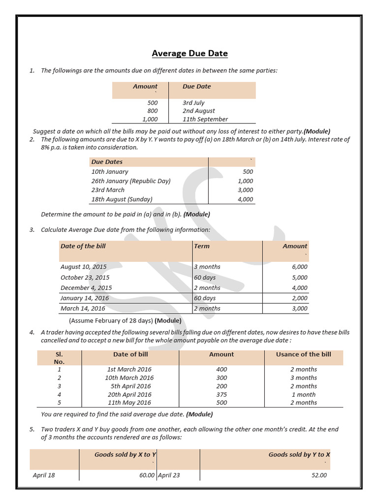 Average Due Date Calculations Guide | PDF | Interest | Financial Services