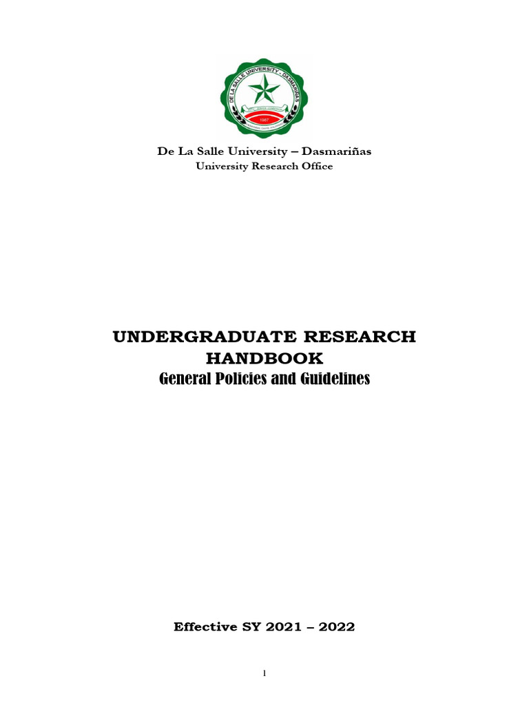 DLSU D Undergraduate Research Handbook 2021 Approved by Academic ...