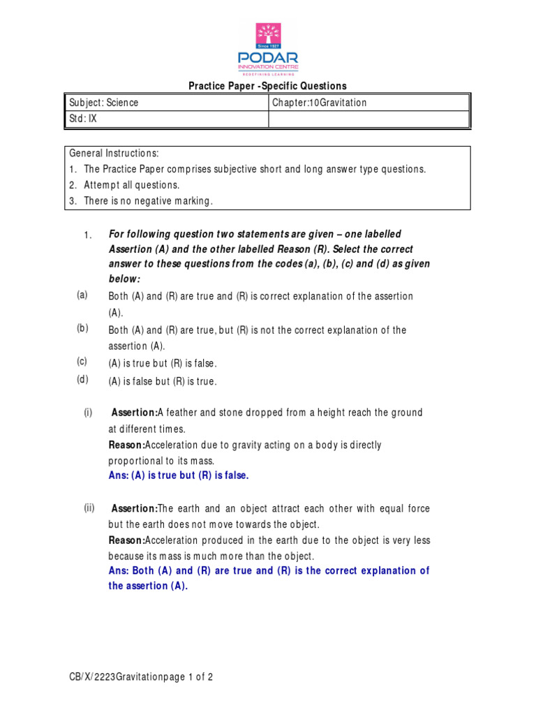 CB - IX - Sci - CH 10 Gravitation - Specific Qs - 2 | PDF | Buoyancy | Weight