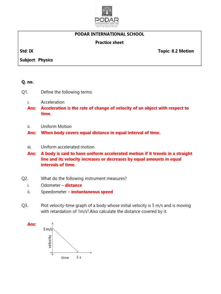 AS PS CB IX Phy 8.2 Motion | PDF | Acceleration | Velocity