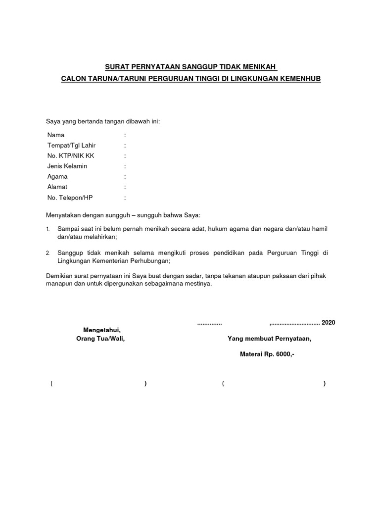 Surat Pernyataan Tidak Menikah Pendidikan | PDF