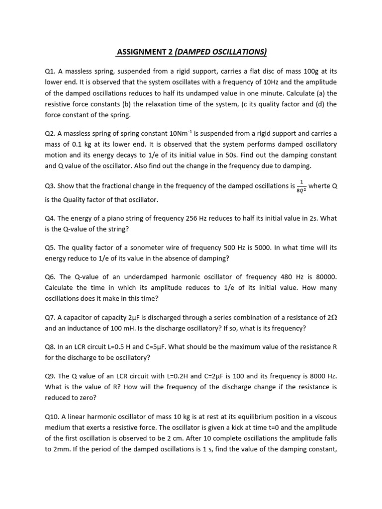 Assignment 2 | PDF | Damping | Oscillation