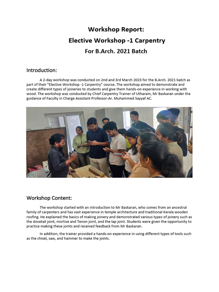 Workshop Report | PDF | Carpentry | Experience