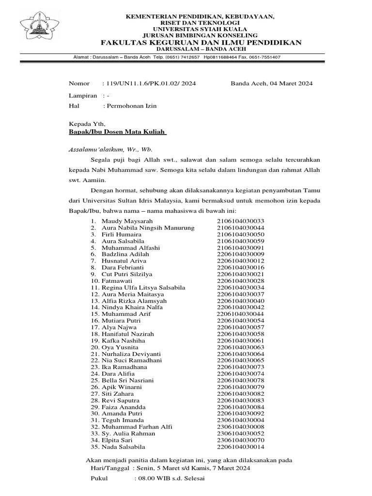 Surat Izin Panitia | PDF
