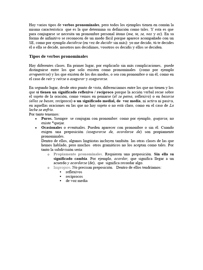 Ejemplos Verbos Pronominales | PDF | Verbo | Pronombre