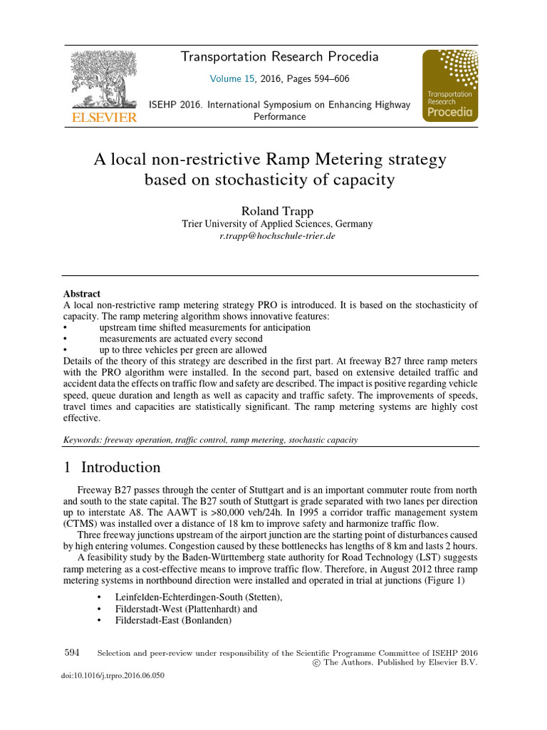 A Local Non Restrictive Ramp Metering Strategy Base 2016 Transportation Rese Pdf Traffic