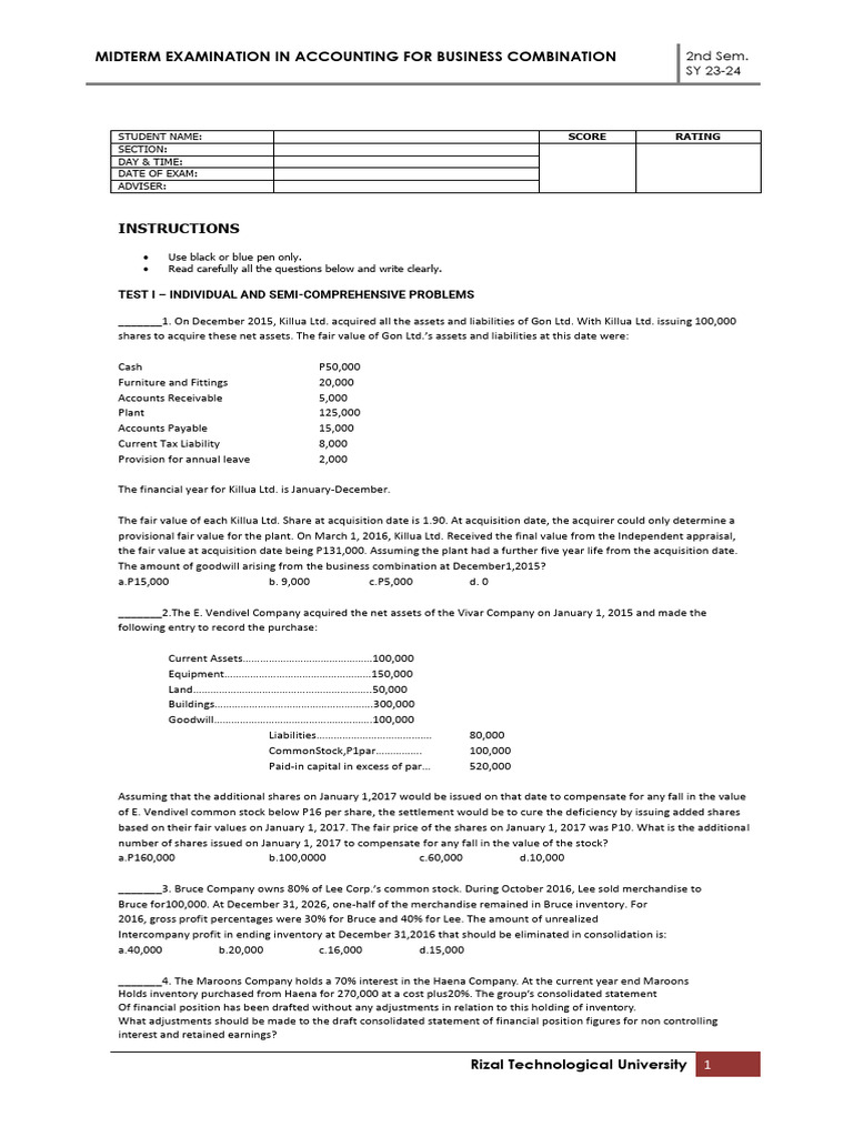 ABC-Midterm-EXAM-TEMPLATE-45 | PDF | Equity (Finance) | Debits And Credits