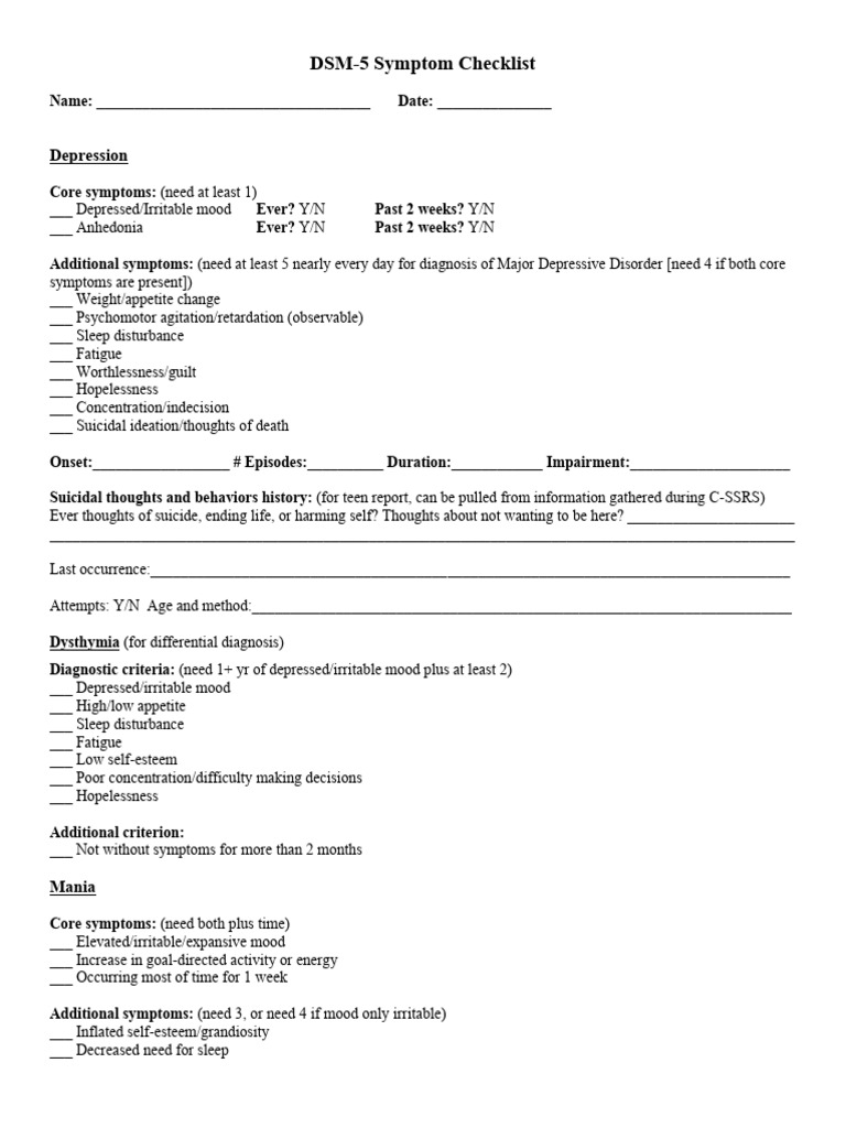 TheDSM 5 Symptoms Checklist Assement 1715934617 | PDF | Anorexia ...