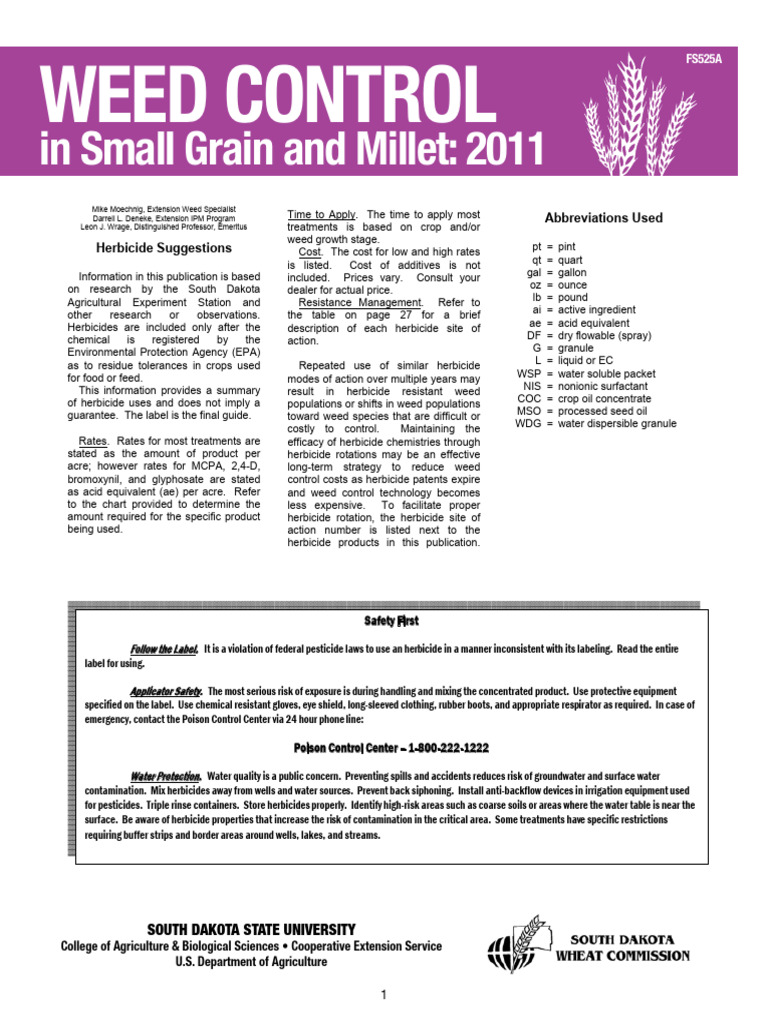 WEED CONTROL in Small Grain and Millet 2011 | PDF