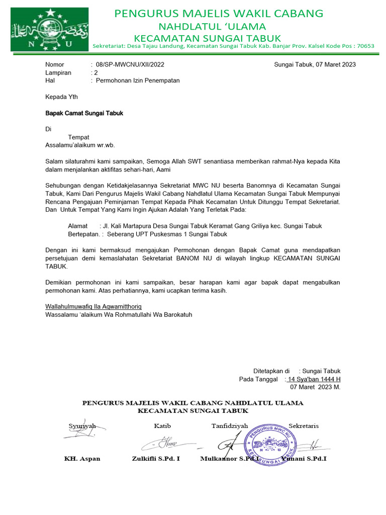 Contoh Surat MWC NU | PDF