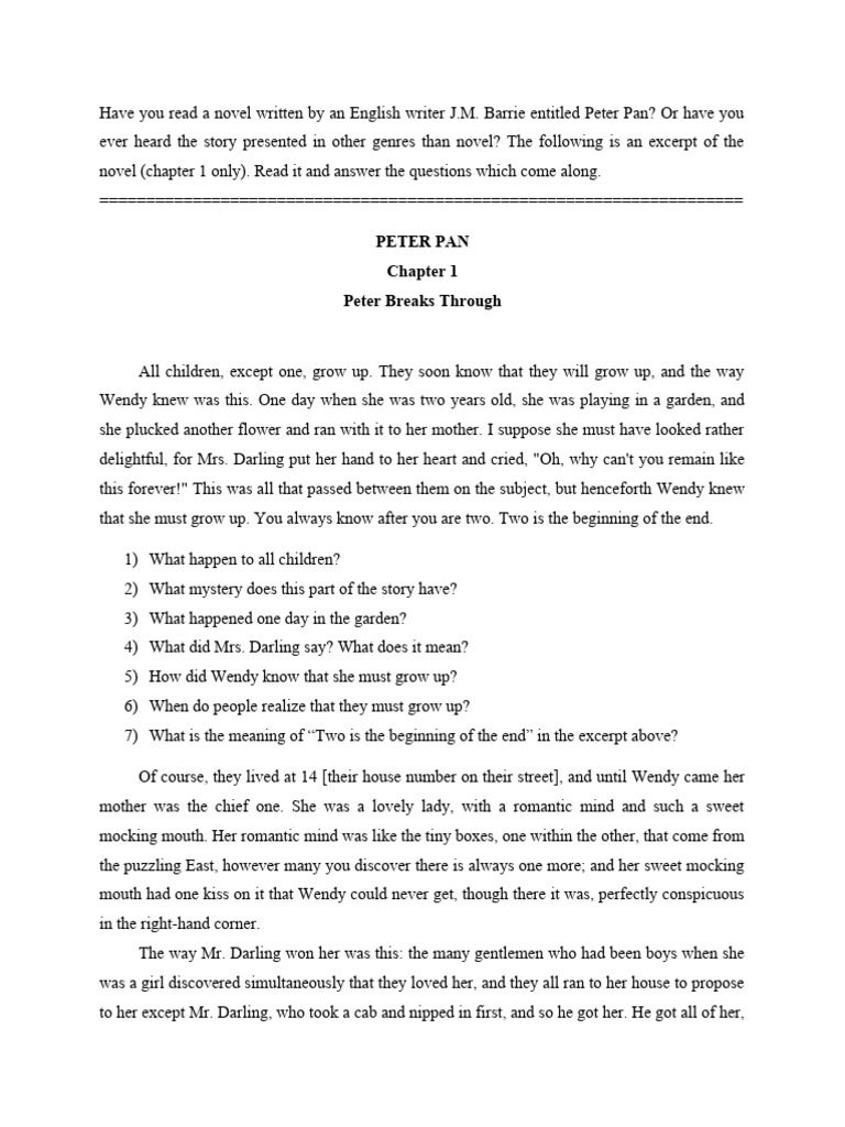 Novel - Peter Pan | PDF | Peter Pan | Neverland