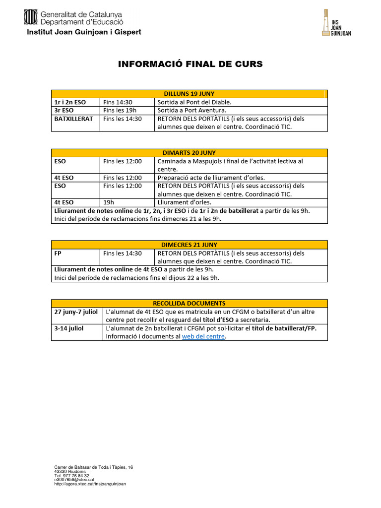 Informació Final de Curs | PDF