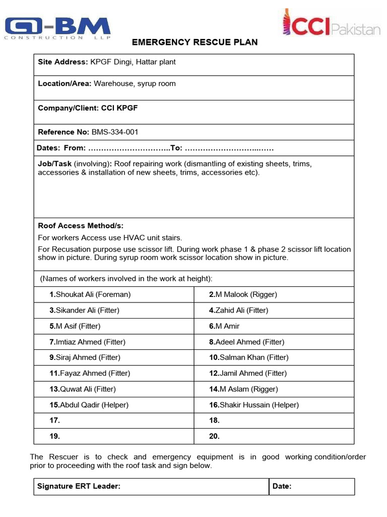 Emergency Rescue Plan for Roof Work | PDF | First Aid | Emergency