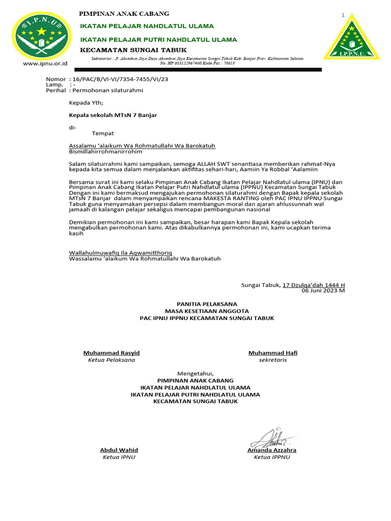 Contoh Surat IPNU IPPNU Untuk Permohonan Audiensi Kepsek | PDF