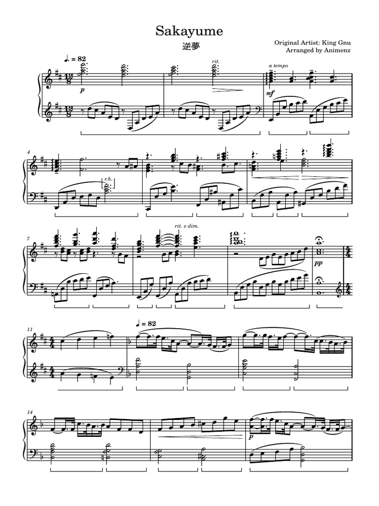 King Gnu - Sakayume Animenz Arr. Transcription | PDF
