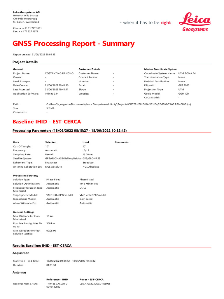 COOR ITRF2008 RANCHO Cerca GNSS Processing Report - Summary | PDF | Geographic Data And ...