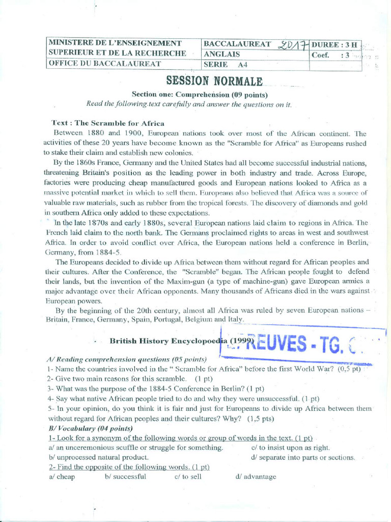 Bac A4 Ang 2017 | PDF